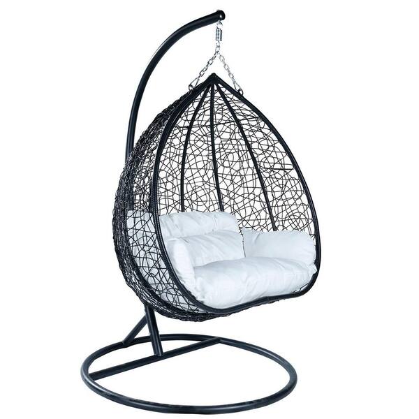 Leisuremod Hanging Metal Porch Swing Chair in Black Stainless Steel ...
