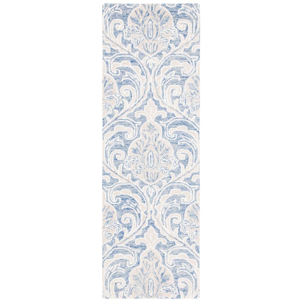 SAFAVIEH Micro-Loop Blue/Ivory 2 ft. x 13 ft. Trellis Medallion Runner ...
