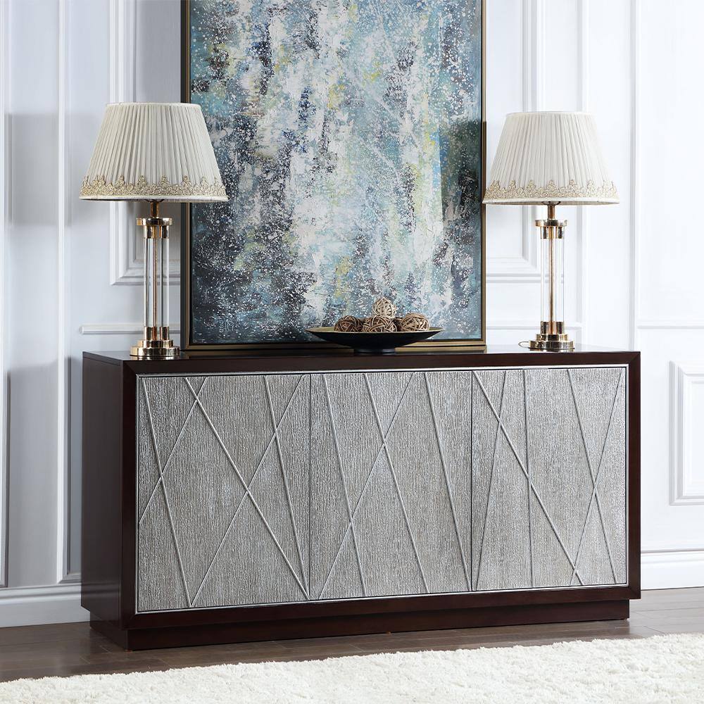 Acme Furniture Geranio Metallic Silver And Walnut Finish Wood 18 in ...