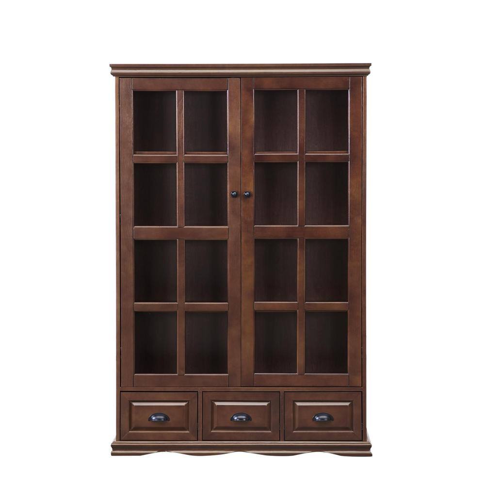 Walnut 40 in. Width Display Cabinet With 3 Drawers JHCA0013-WALNUT ...