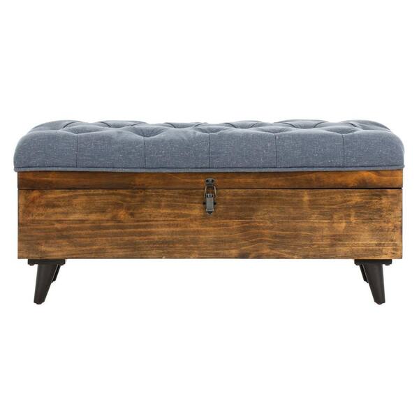 SAFAVIEH Liam Navy/Dark Oak Wood Rectangle Ottoman OTT6400B - The Home ...