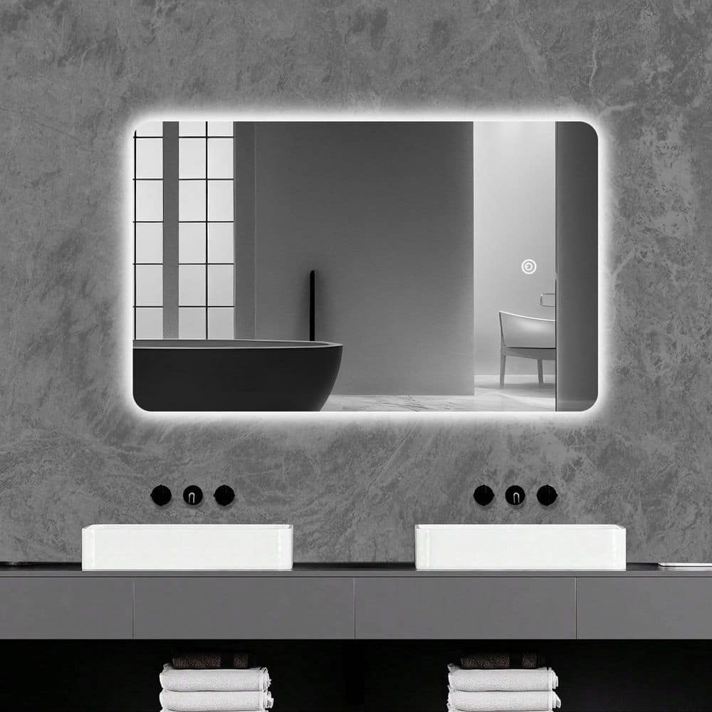 LuxHomez 30 in. W x 48 in. H Rectangular Frameless Adjustable Backlit ...