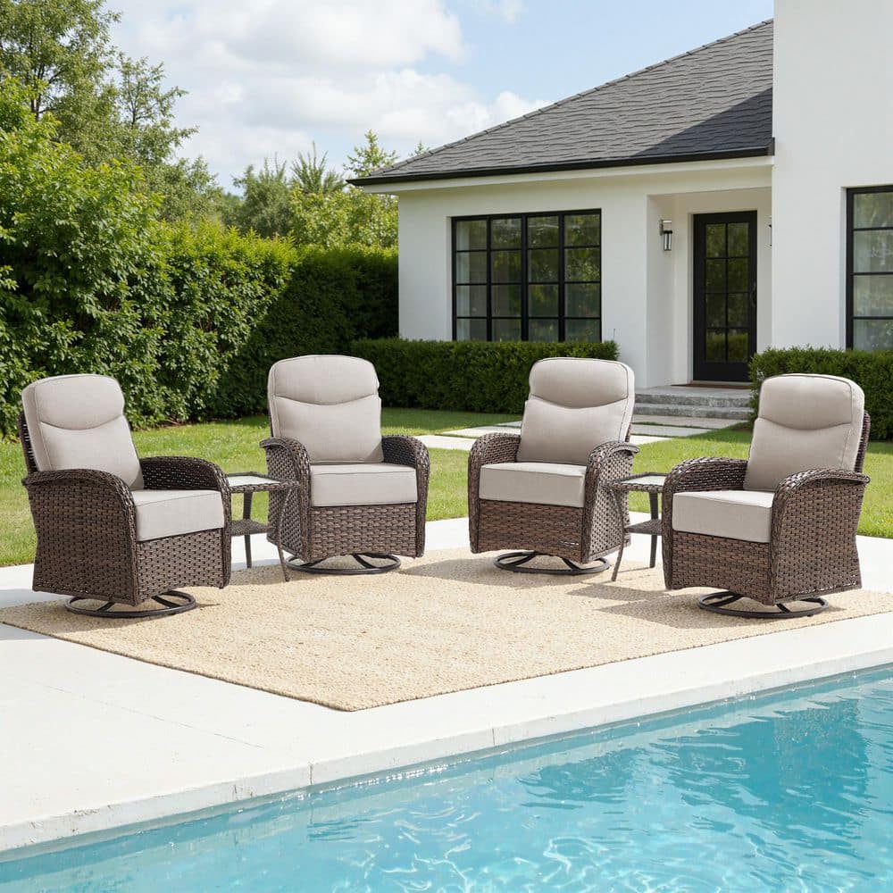 Pocassy High Crescent 6-Piece Brown Swivel Wicker Patio Conversation ...