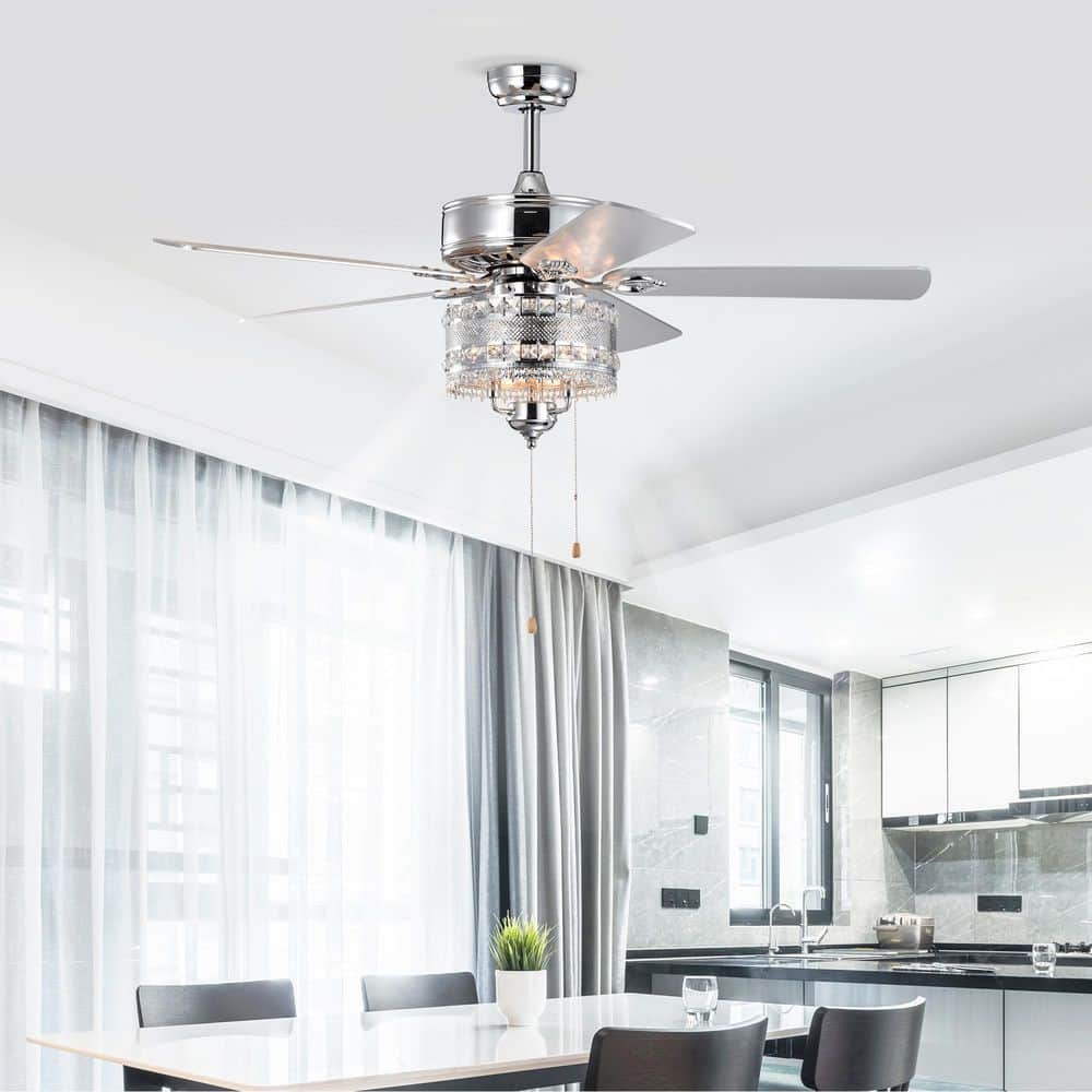 Basdien 52 in. Chrome Indoor Silver Plywood 5-Blade 3 Speeds Lights ...