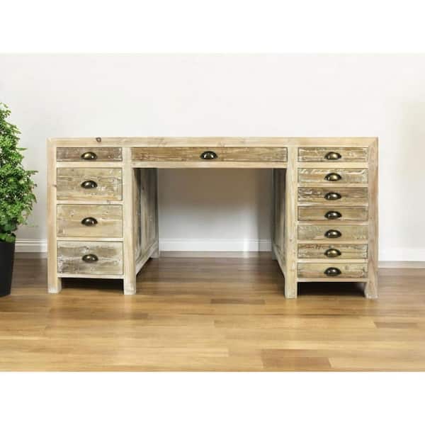 HomeRoots 63 in. Rectangular Brown Wood 12-Drawer Computer Desks ...