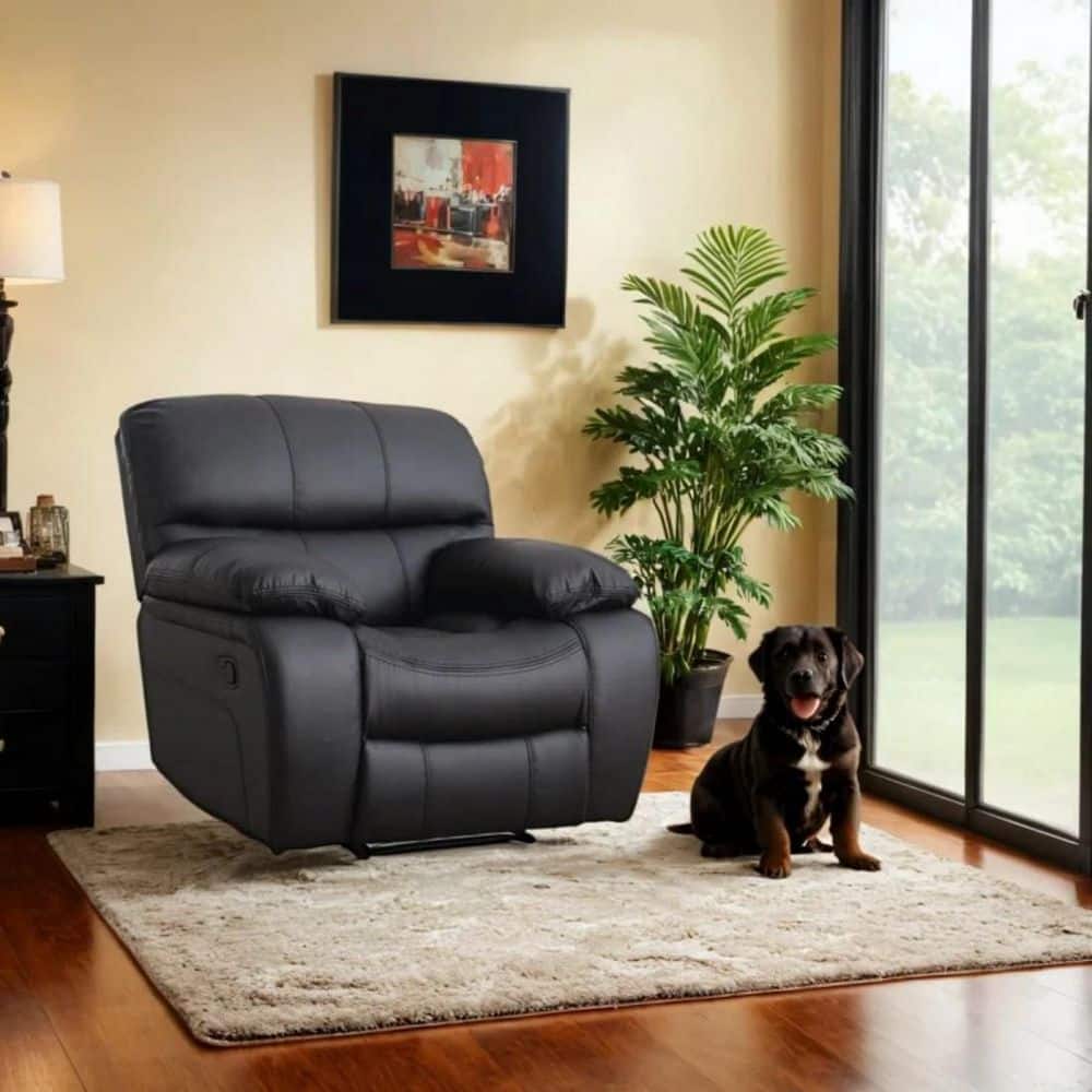 Bestier 41 in. Black Modern Soft Comfortable Vegan Leather Manual ...