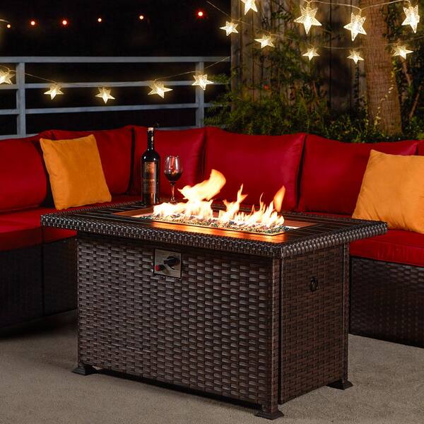 44 in. Brown Metal 50000 BTU Propane Outdoor Fire Pit Table/Wind Guard ...