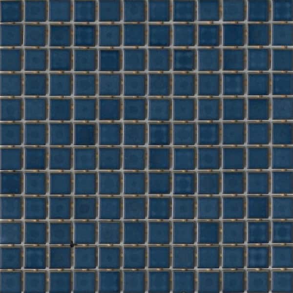 EMSER TILE Afloat Navy 13 in. x 13 in. Square Glossy Porcelain Mosaic ...