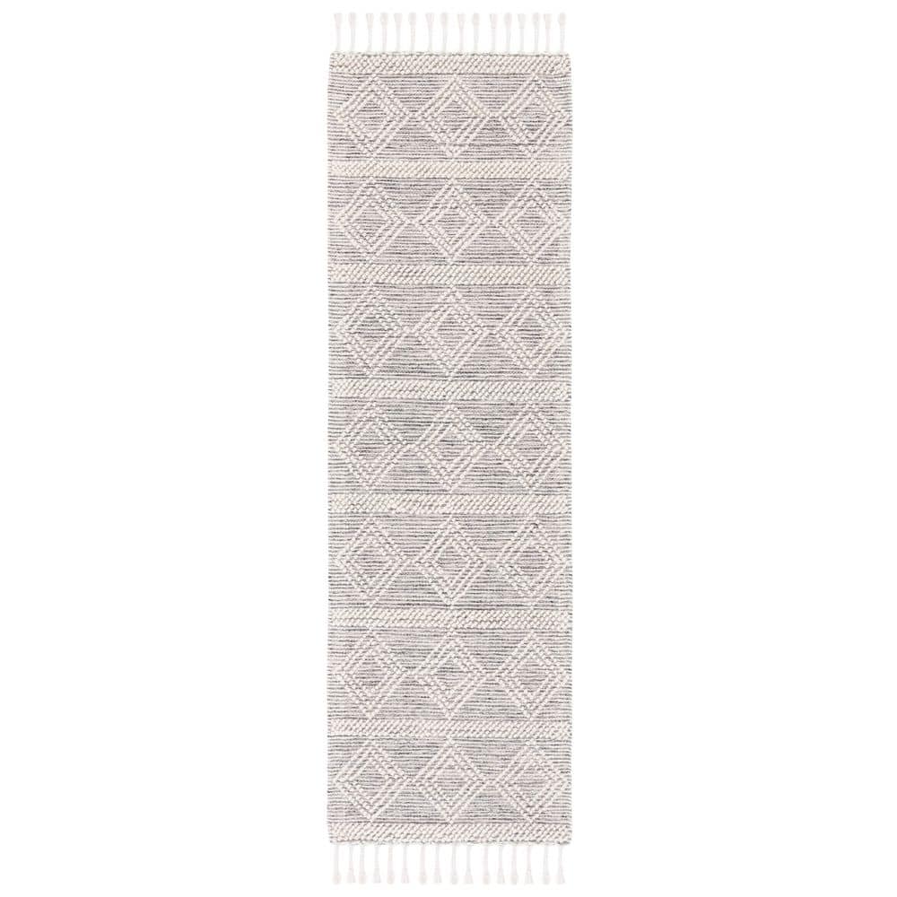 SAFAVIEH Natura 2 ft. x 8 ft. Ivory/Black Striped Fringe Diamond Runner ...