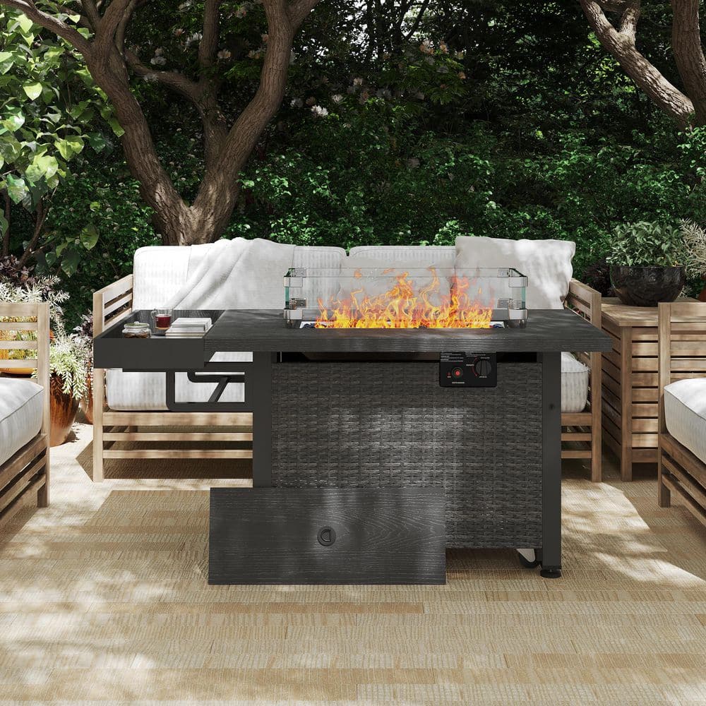 AURA OUTDOOR 52 in. 50,000 BTU Gray Rectangular Wicker Outdoor Fire Pit ...