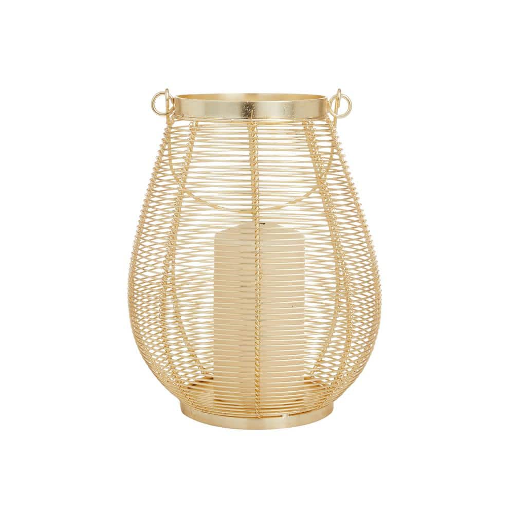 Litton Lane 11 in. H Gold Metal Decorative Candle Lantern with Thin ...