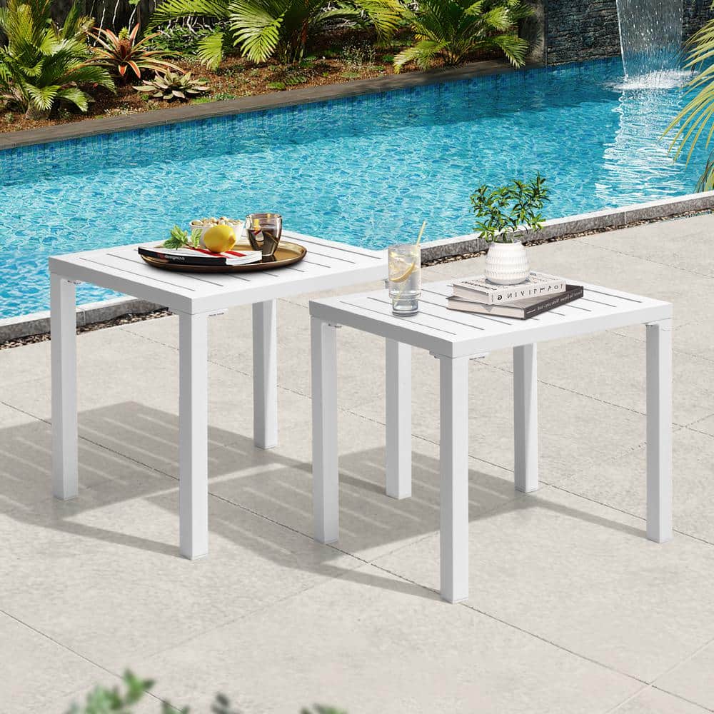 Pellebant White Small Rectangular End Table Aluminum Patio Outdoor Side ...