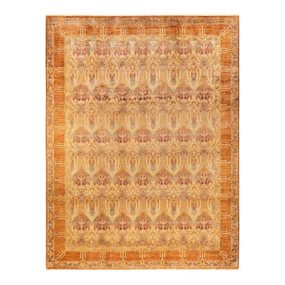 Chloe & Olivia Home Arts and Crafts 10 ft. x 14 ft. Brown Floral Wool ...