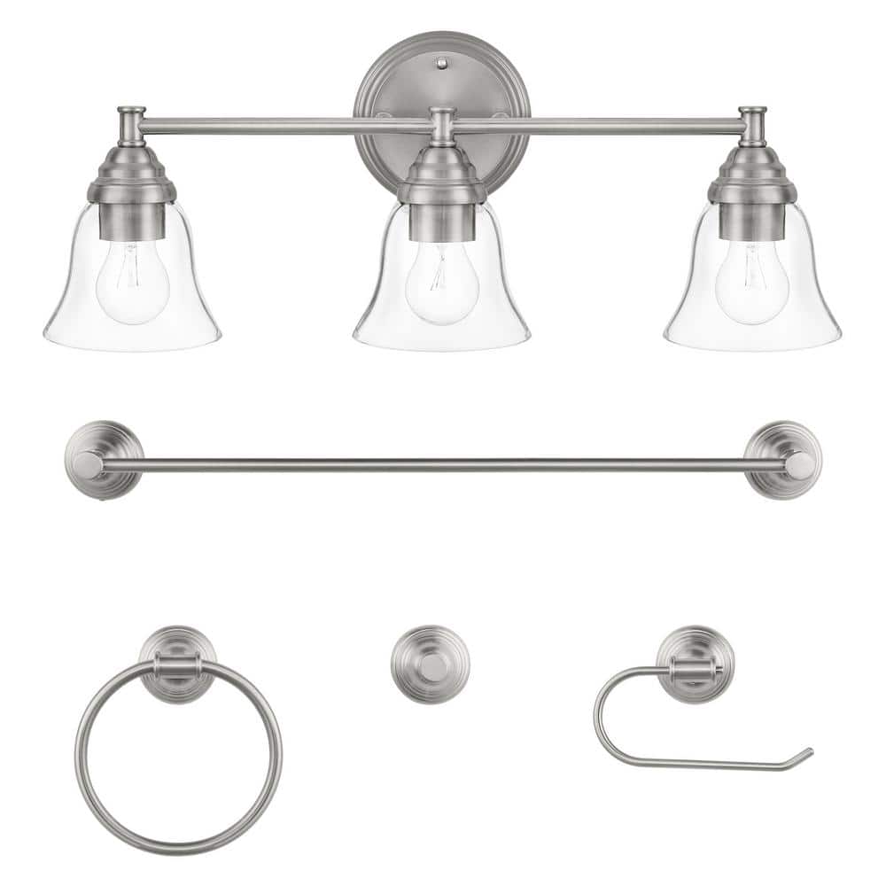 Hampton Bay Marsden 23.5 in. 3-Light Brushed Nickel Modern Vanity Light ...