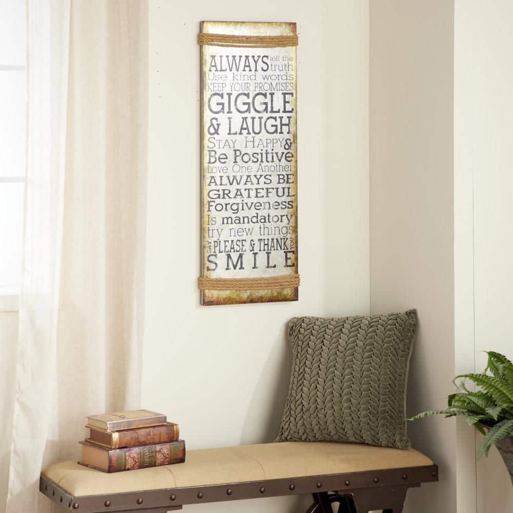 Litton Lane 14 in. x 38 in. Metal Gray Motivational Sign Wall Decor ...