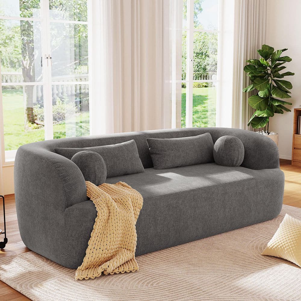 Seafuloy 86 in. Gray Chenille Upholstery 3-Seater Curved Cloud Couch ...
