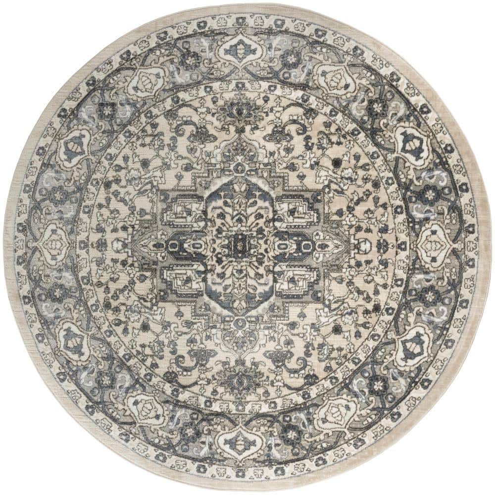 Nourison Concerto Ivory Blue 8 ft. x 8 ft. Center medallion ...