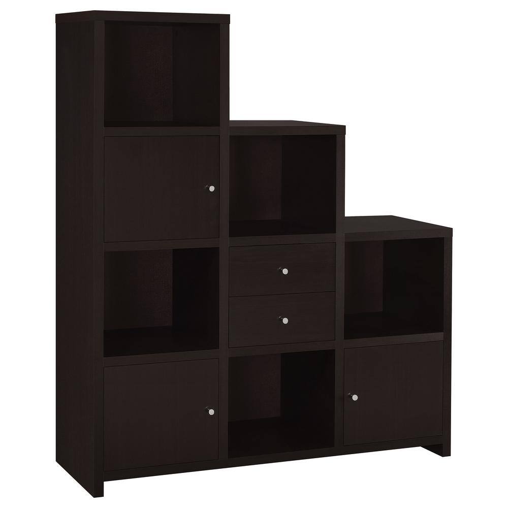 Coaster Spencer 63 in. Tall Cappuccino Wood Bookcase with Cube Storage ...
