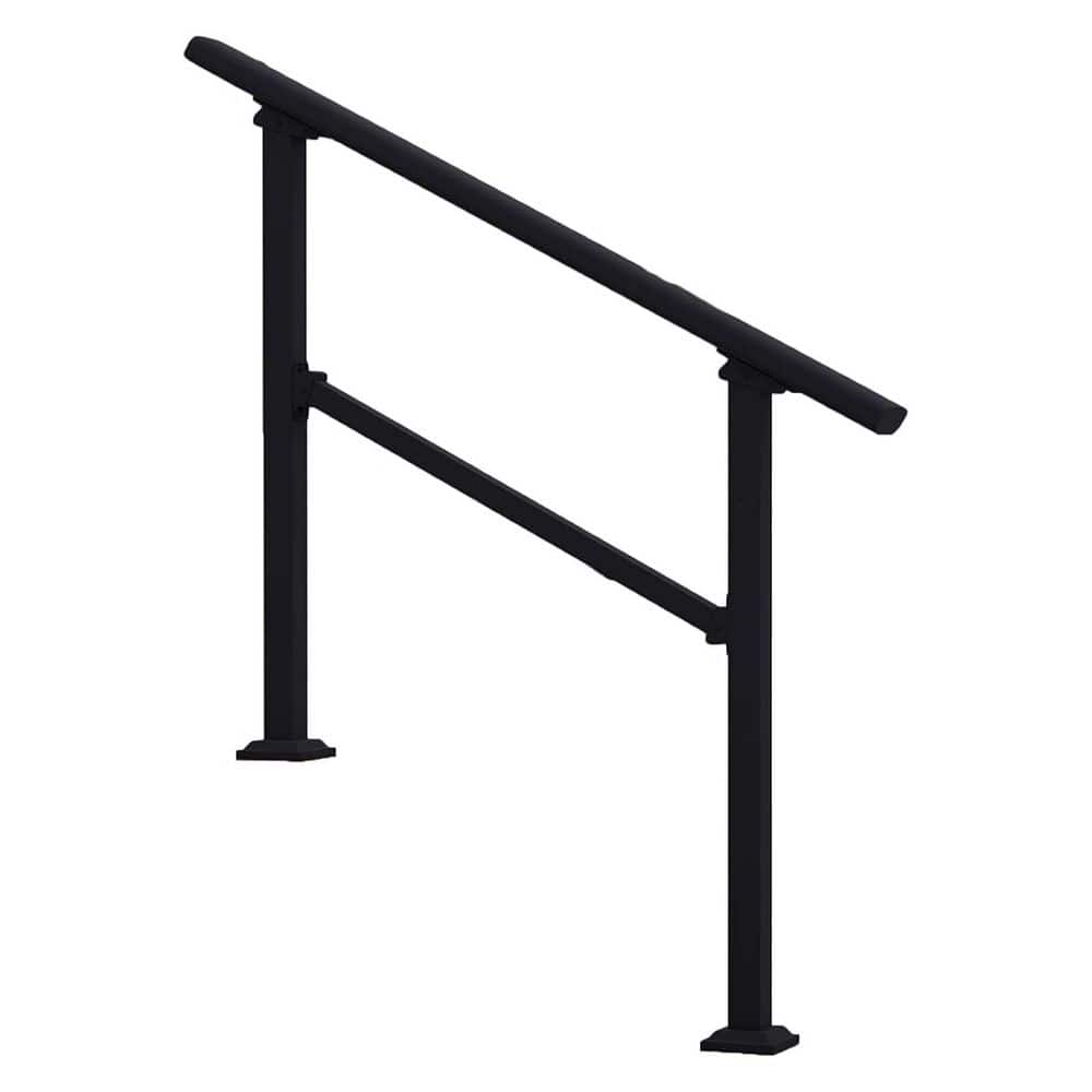 NVNOO 36 in. Black 3 Step Stair Handrail for Outdoor Steps, Seniors ...