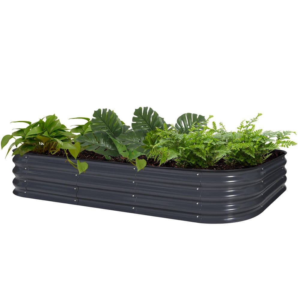 VEIKOUS 8 ft. x 2 ft. x 1 ft. Galvanized Raised Garden Bed 9-in-1 ...