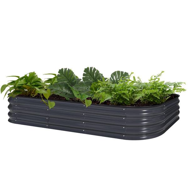 VEIKOUS 8 ft. x 2 ft. x 1 ft. Galvanized Raised Garden Bed 9-in-1 ...