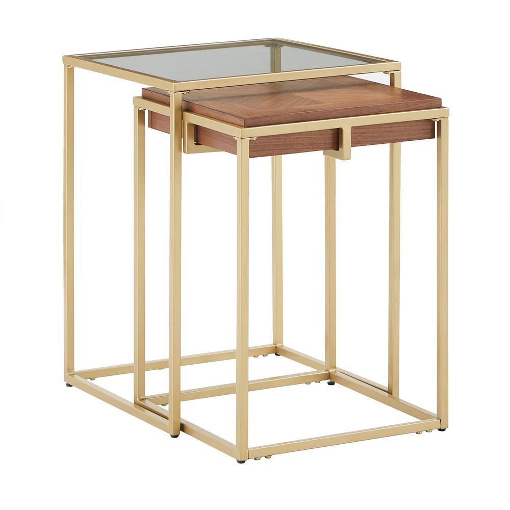 HomeSullivan Natural Square Nesting Accent Tables with Metal Base 40778 ...
