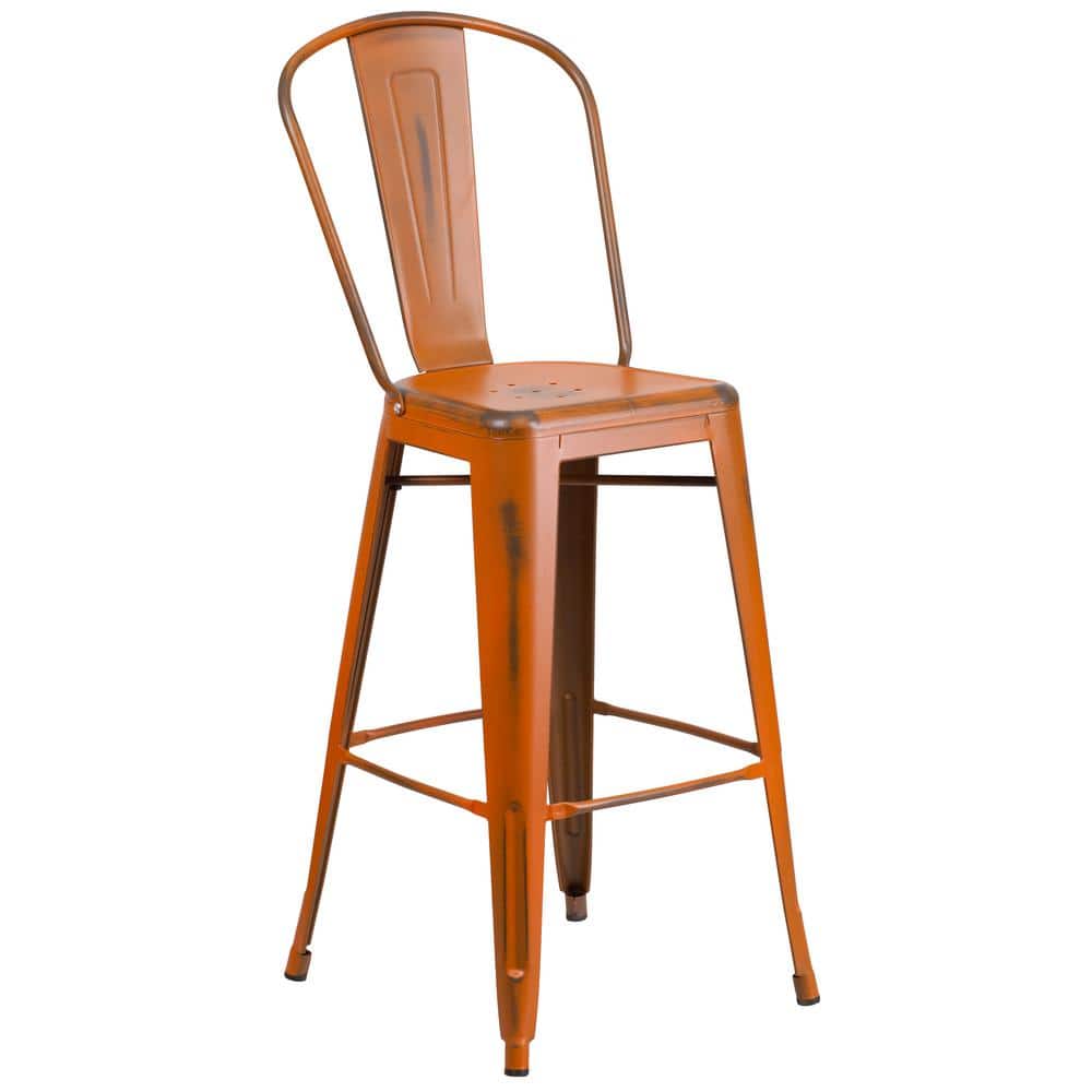 Flash Furniture 30 in. Distressed Orange Metal Bar Stool ET353430OR ...
