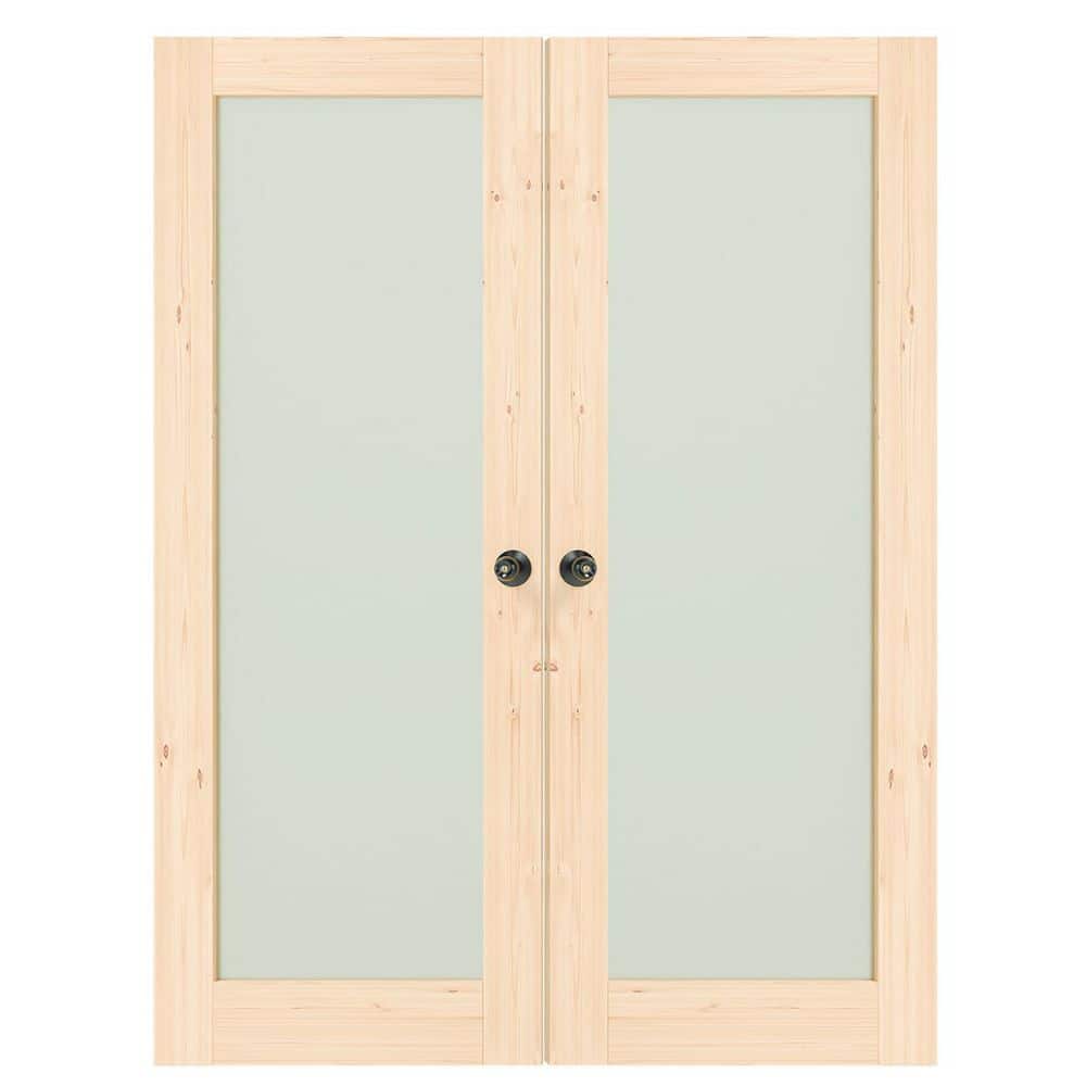 TENONER 60 in. x 80 in. Solid Wood, Full Lite, Frosted Glass, Primed ...