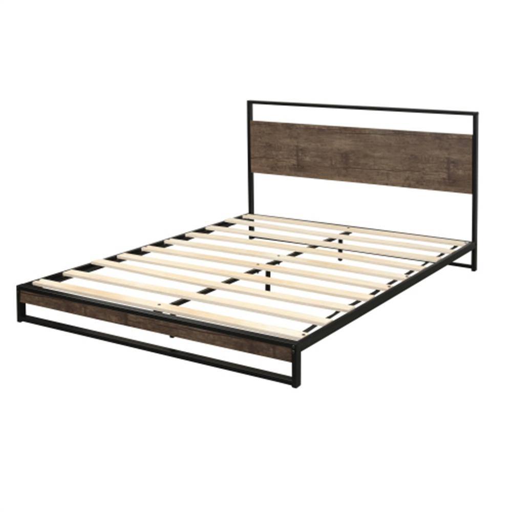 ZIRUWU Black Metal Frame Queen Platform Bed with Wood Slats ZQP-MBF10A ...