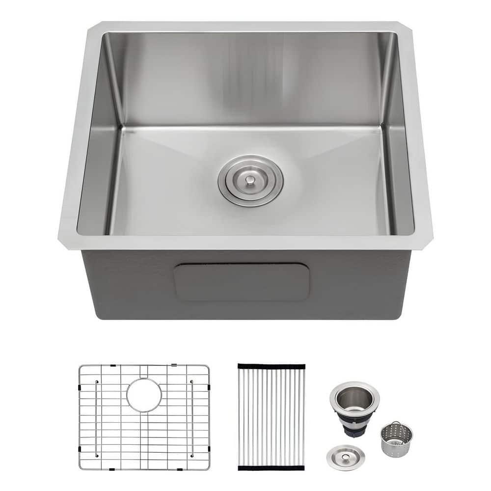Logmey 21 in. Undermount Sink Single Bowl 16-Gauge Brushed Stainless ...