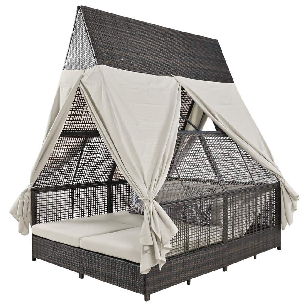 Harper & Bright Designs Wicker Outdoor Patio Day Bed with Beige ...