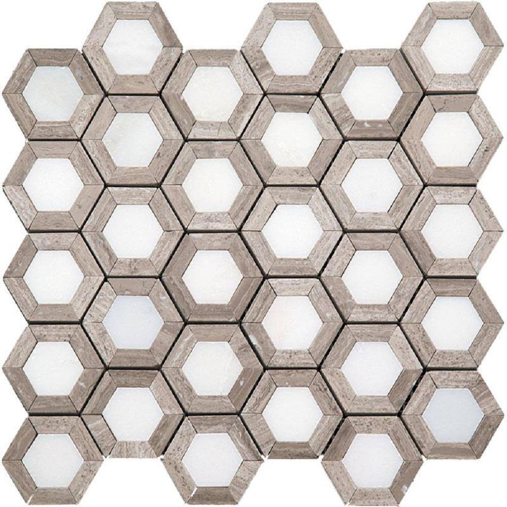 Apollo Tile Beige and White 4 in. x 5 in. Hexagon Polished Marble ...