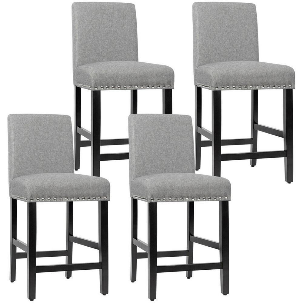 Gymax 38 in. Upholstered Counter Stools Bar Stool High Back Wood Home ...
