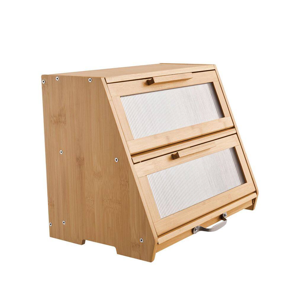 SKYSHALO Double Layer Bamboo Bread Box, Large Farmhouse Bread Storage ...