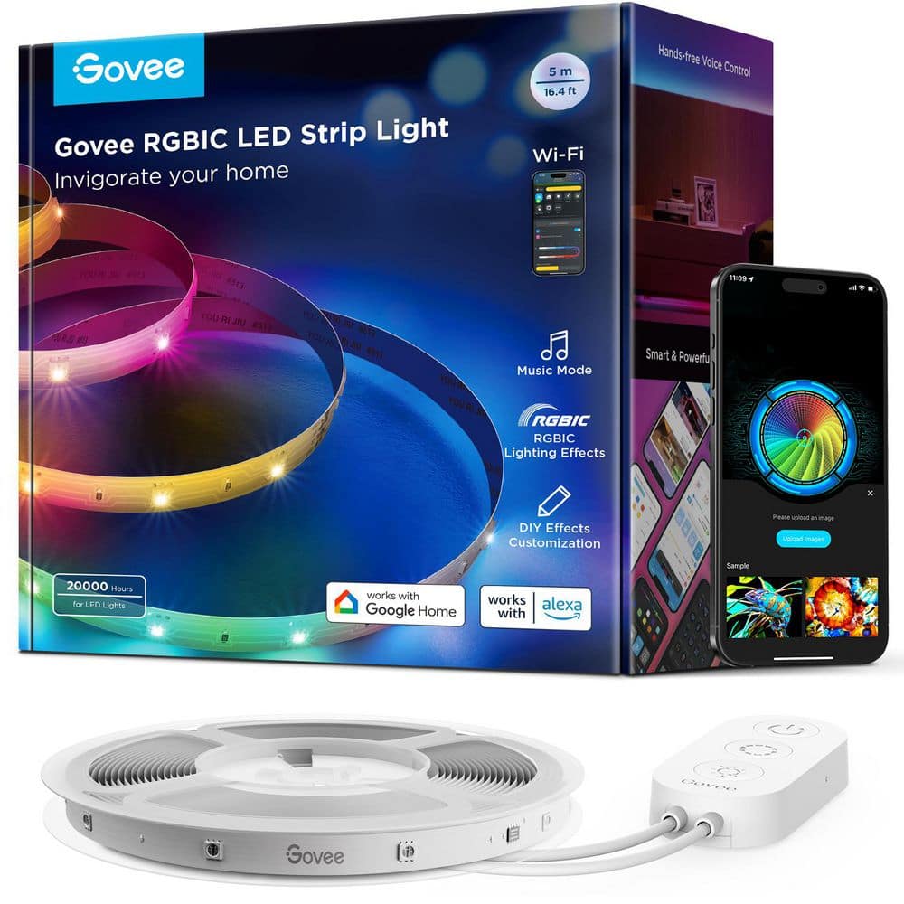 Govee 16.4 ft. Plug-In Integrated LED RGBIC LED Strip Light H802AAD1 ...