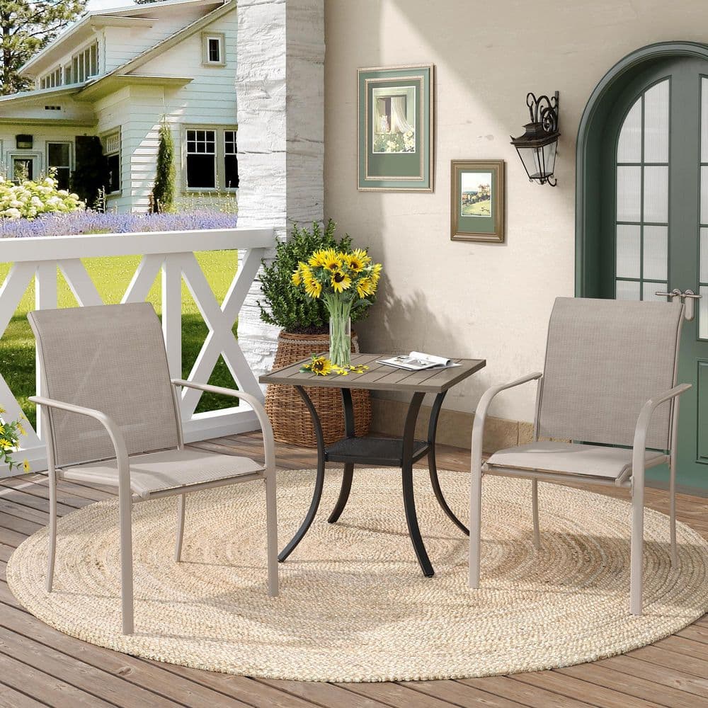DIFY 3-Piece Patio Dining Set with Grey Wood-Like Square Table and 2 ...