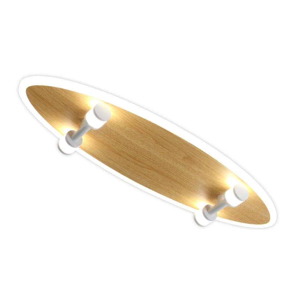 INNOBULE 21.7 in. Wood Dimmable LED Semi-Flush Mount Novel Skateboard ...