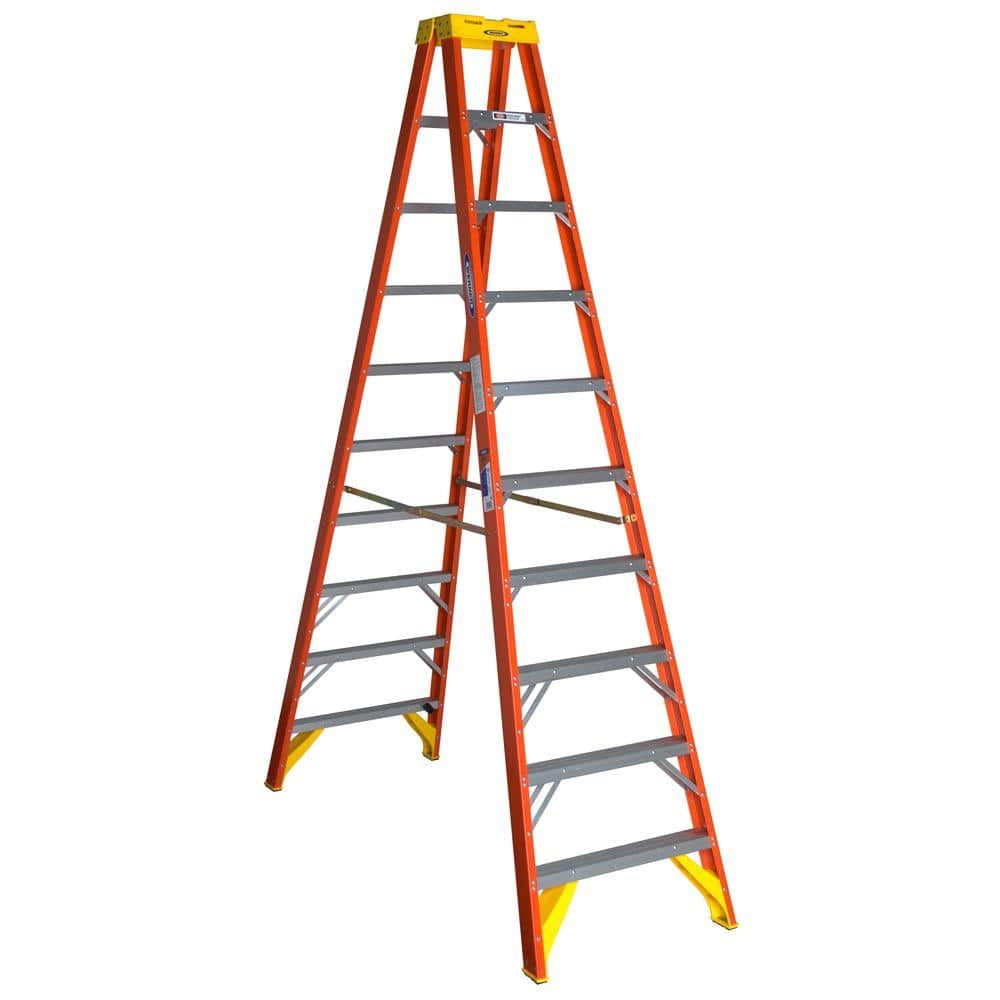 Werner 10 ft. Fiberglass Twin Step Ladder with 300 lbs. Load Capacity ...