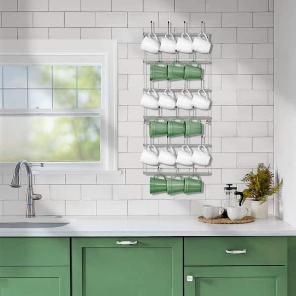 Sorbus 6 Tier Mug Rack for Wall Small Metal Rustic Coffee Mug Holder Wall Mount with 21 Hooks Silver MG RACKSM SIL The Home Depot