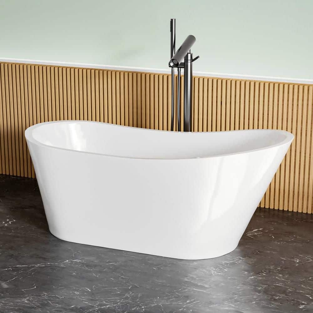 Kuomih 67 in. x 31 in. Acrylic Freestanding Soaking Bathtub Single ...