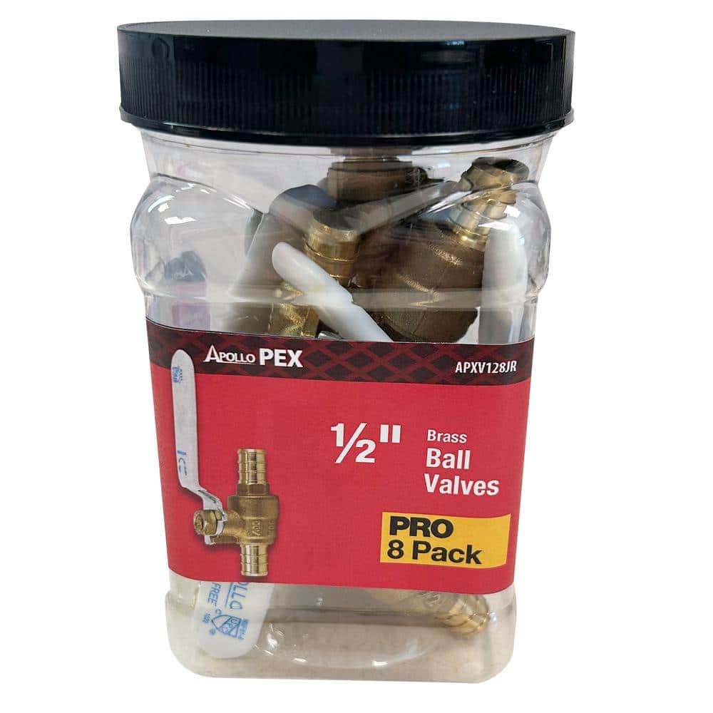 Apollo 1/2 in. Brass PEX Barb Ball Valve Jar (8-Pack) APXV128JR - The ...