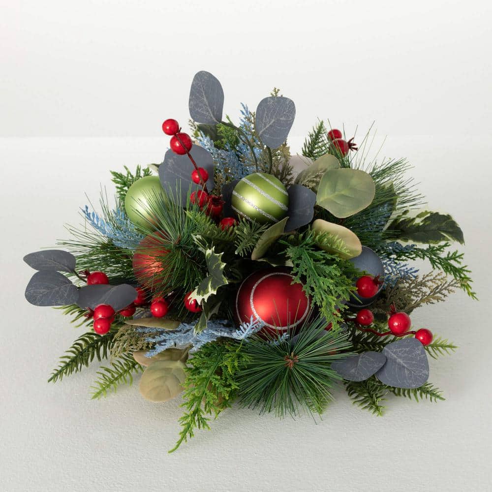 SULLIVANS 9" Shiny Ball Mixed Foliage Artificial Christmas Orb ...