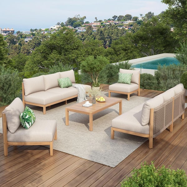 CHRISTOPHER KNIGHT HOME Kinsley 5-Piece Light Teak + Beige Rope Woven ...