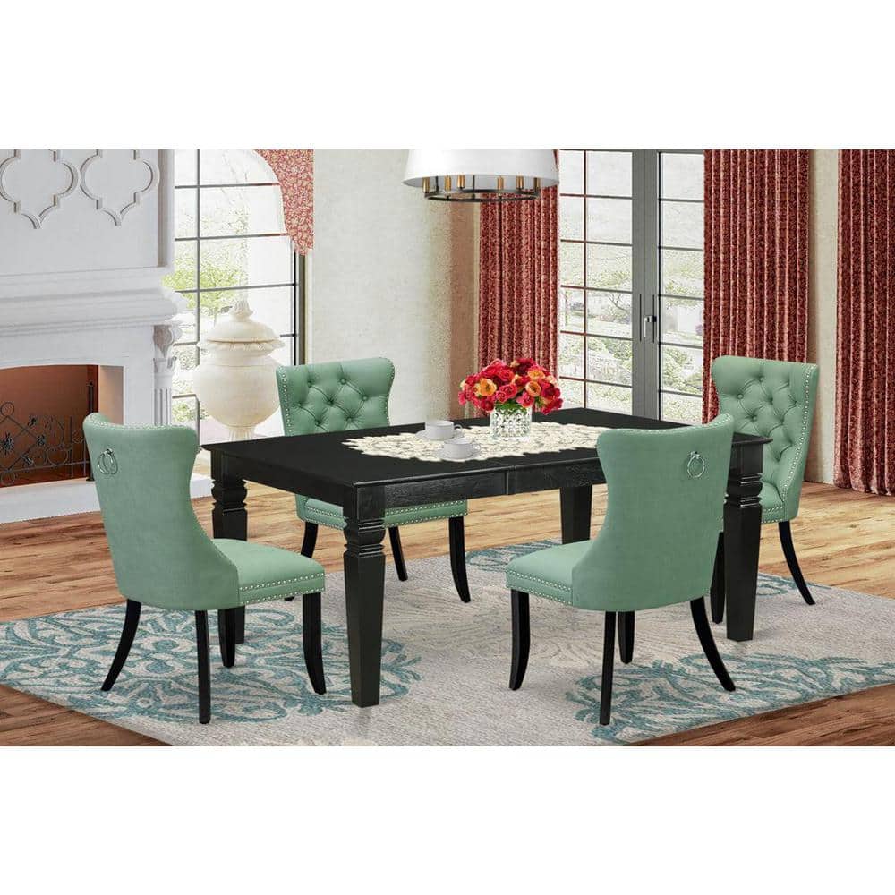 East West Furniture 5-Piece Rectangle Black Finish Solid Wood Top ...