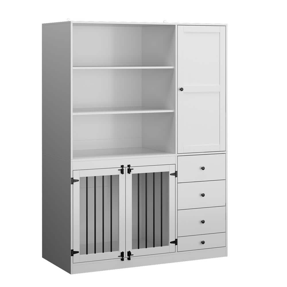 FUFU&GAGA Large Wooden Heavy-Duty Dog Crate Storage Cabinet, Dog House Kennel with Dog Bowl 1 ...