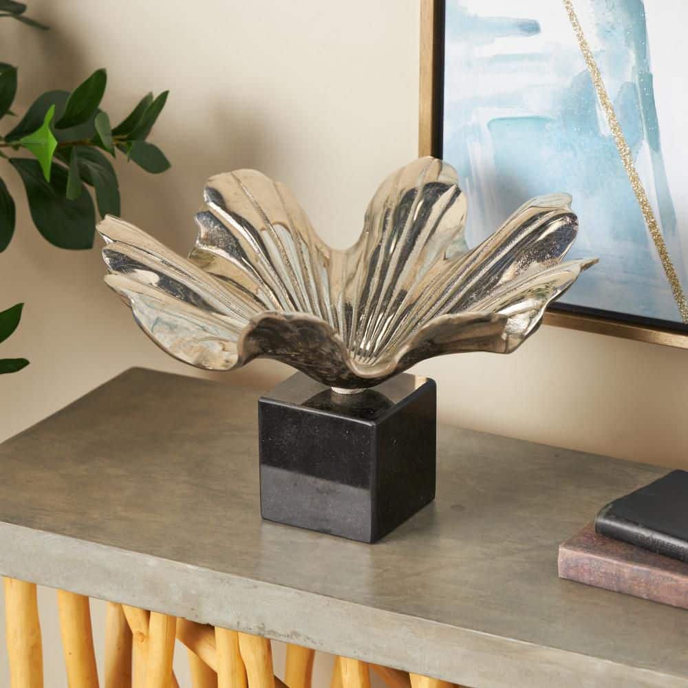 Litton Lane Silver Aluminum Metal Floral Decorative Bowl with Black ...