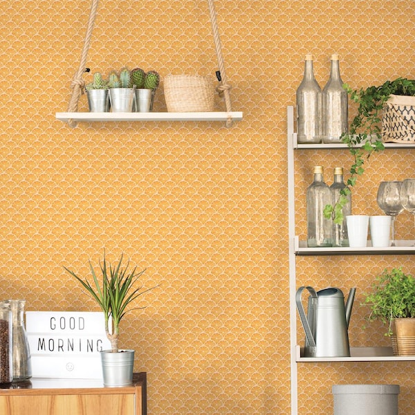 Orange Scallop Orange Matte Finish Vinyl on Non-Woven Non-Pasted ...