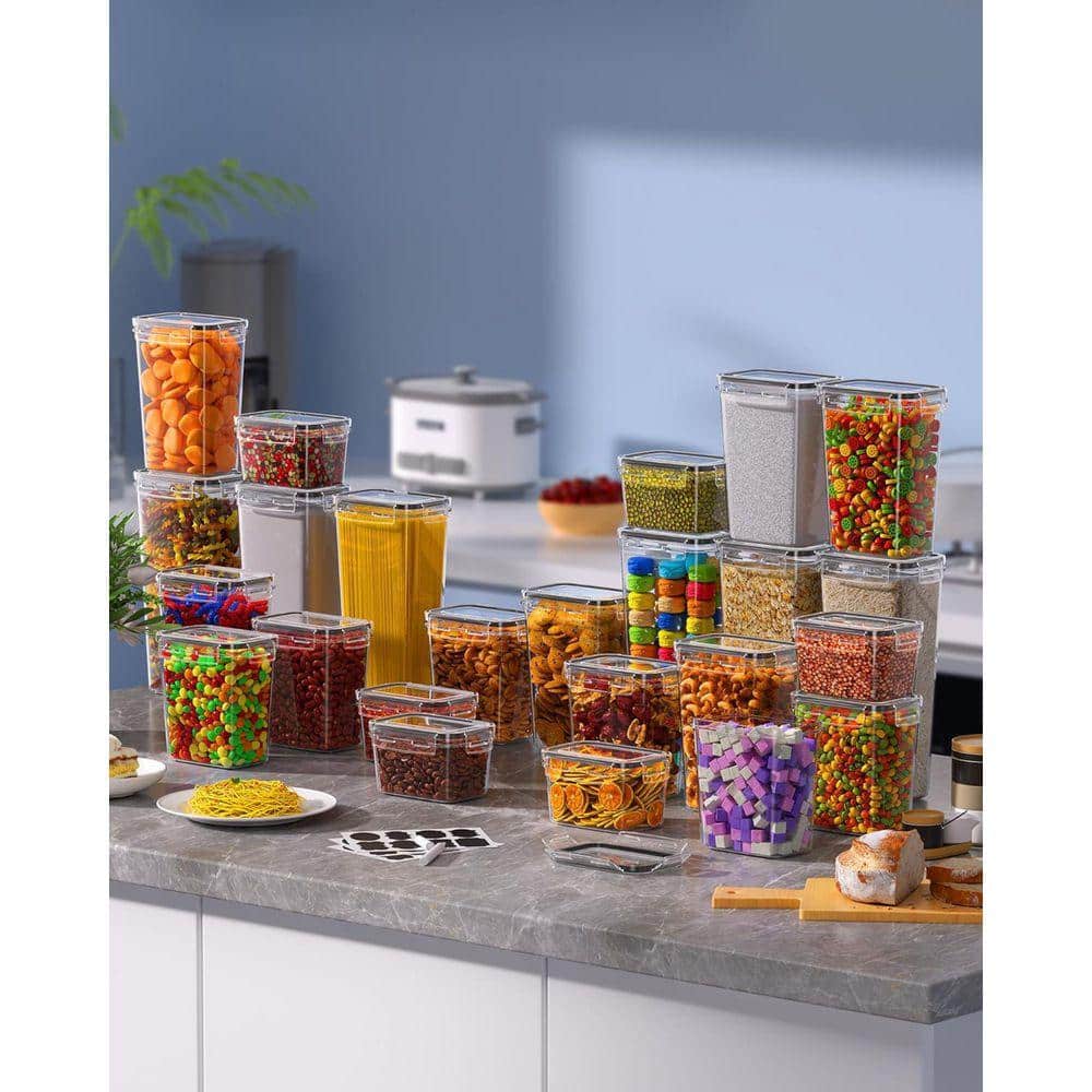 Stackable 24-Piece Transparent Kitchen Canisters Leak-Proof Food ...