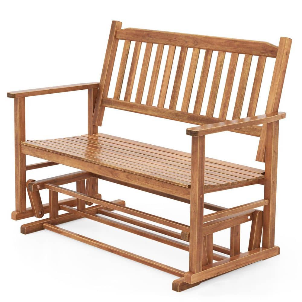 Liviza 2-Person Natural Poplar Wood Outdoor Glider with Armrests and ...