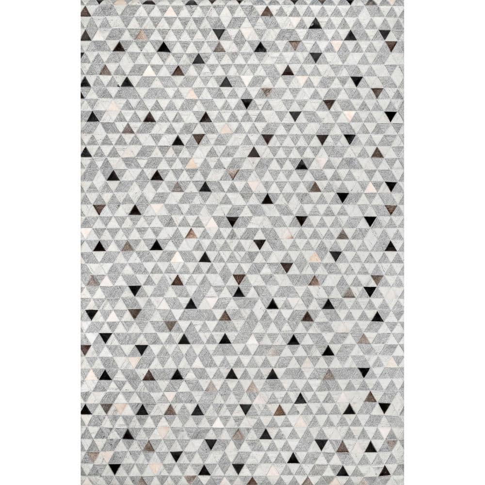 nuLOOM Laine Leather Blend Modern Triangle Gray 5 ft. x 8 ft. Area Rug ...